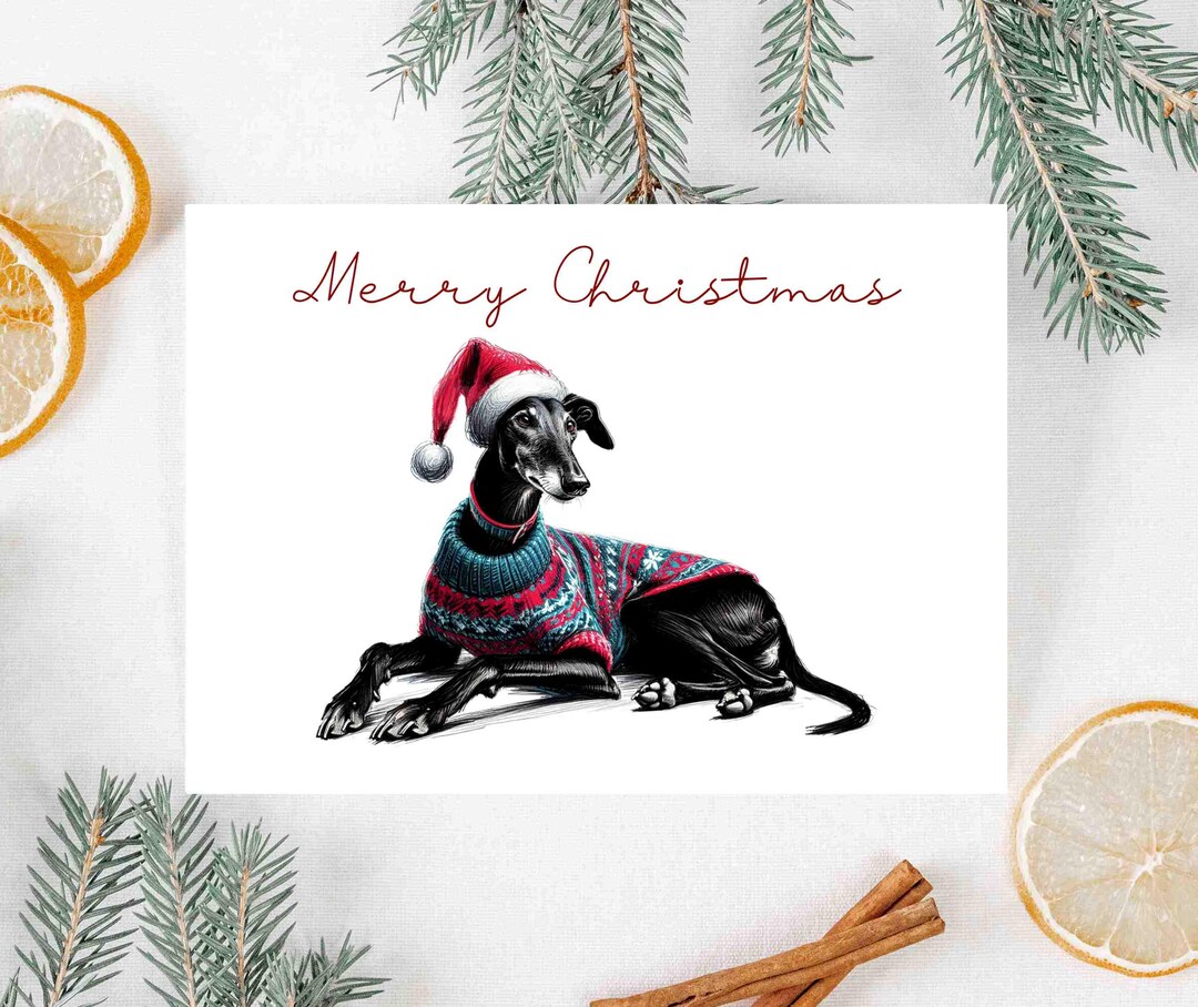 Greyhound Christmas Card | Dog Breed Festive Wishes | Xmas Greetings - Etsy