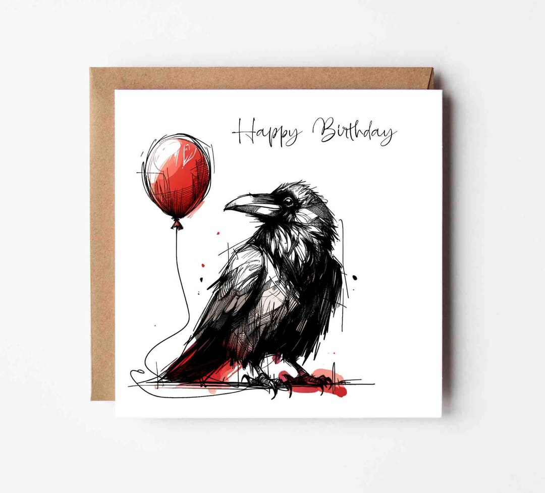 Raven Birthday Card | Bird Greetings | Personalised Birthday Card - Etsy