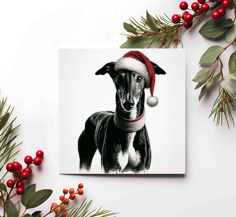 Greyhound Christmas Card | Xmas Greetings | Dog Breed Festive Wish ...