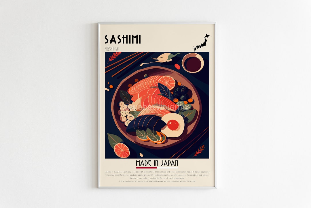 Sashimi Poster, Japanese Print, Food Poster, Cafe Wall Art, Retro ...