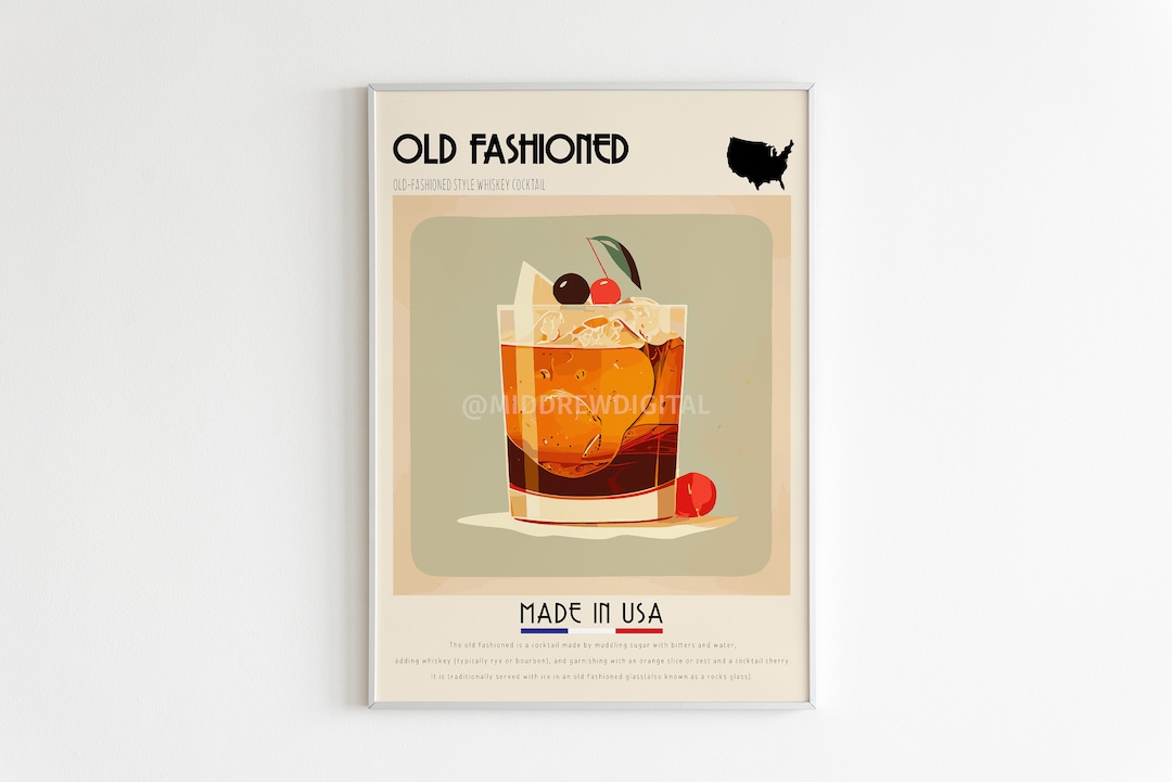 Old Fashioned Poster Cocktail Print Kitchen Decor Vintage - Etsy