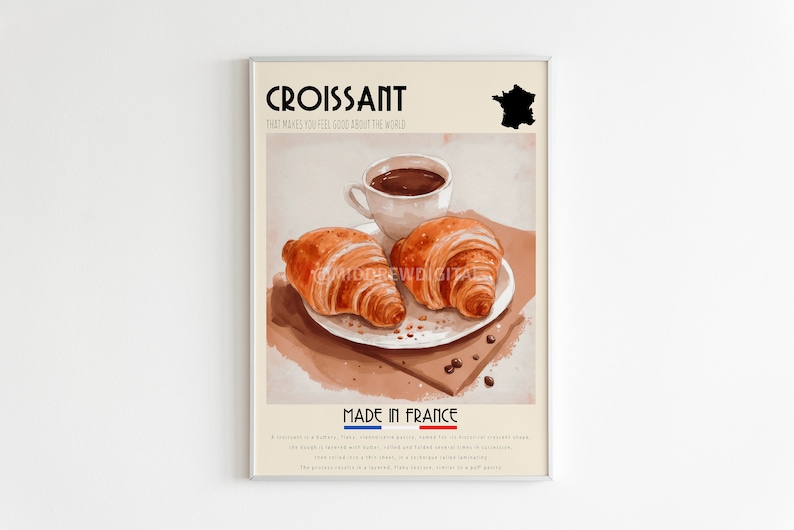 Croissant Poster French Food Poster Cafe Print Retro - Etsy