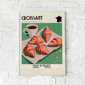 Croissant Poster, French Food Poster, Cafe Print, Retro, Vintage Print ...