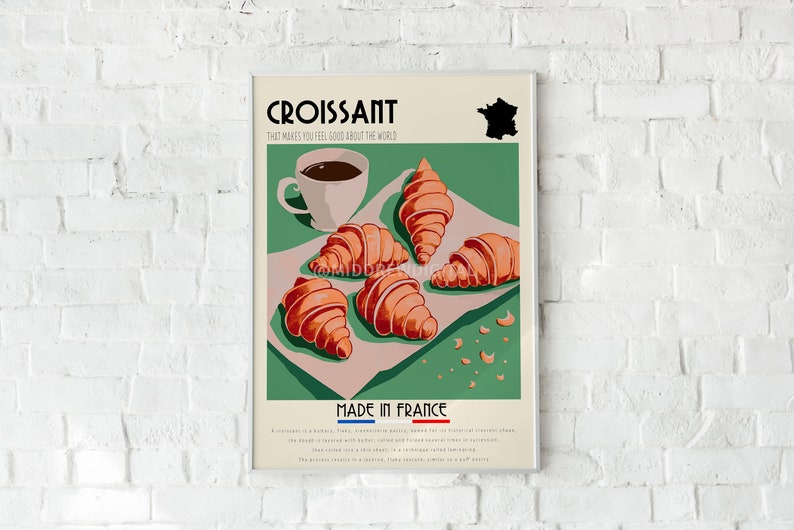 Croissant Poster French Food Poster Cafe Print Retro - Etsy