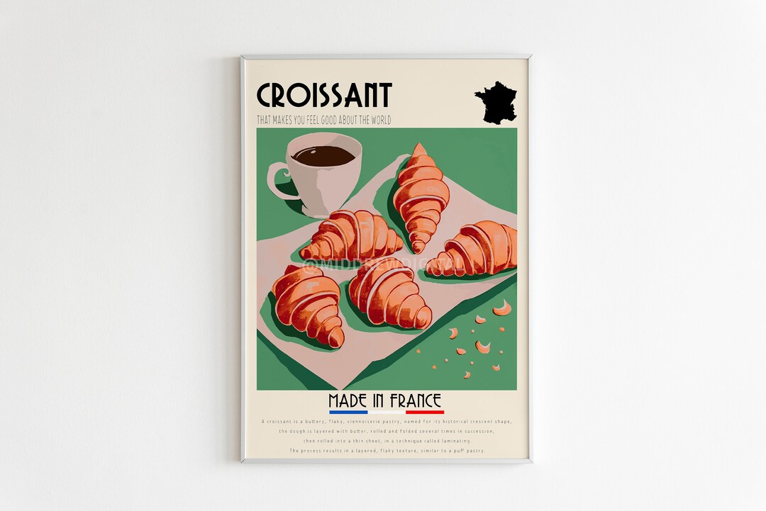 Croissant Poster, French Food Poster, Cafe Print, Retro, Vintage Print ...