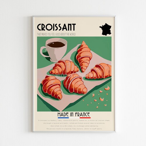 Croissant Art Print French Pastry Poster Food Print Bread - Etsy Canada