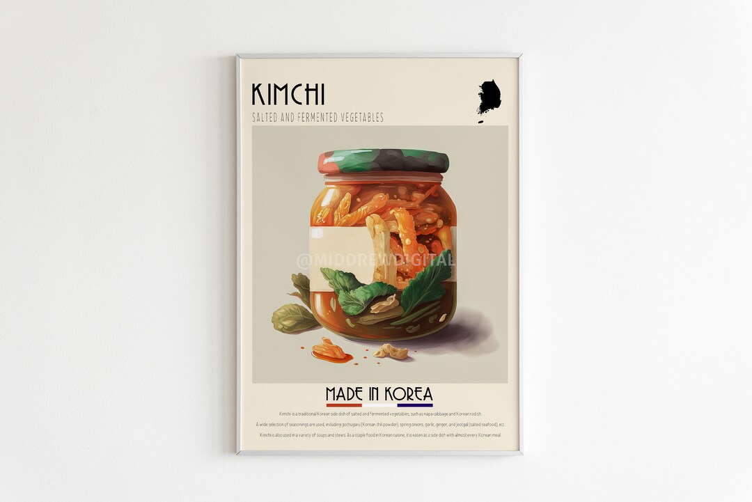 Kimchi Poster, Korean Food Print, Modern Kitchen Art, Cafe Wall Decor ...
