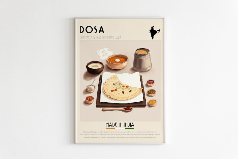 Dosa Poster Indian Food Print Retro Poster Kitchen Wall - Etsy