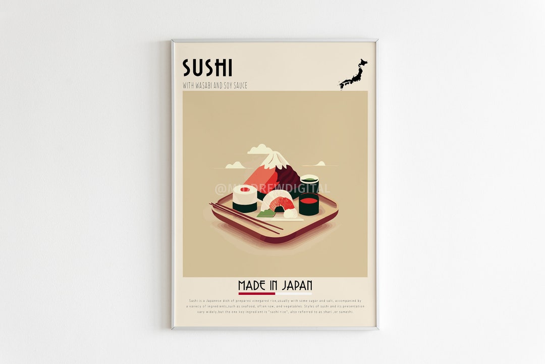 Sushi Poster, Japanese Print, Food Poster, Cafe Wall Art, Retro ...