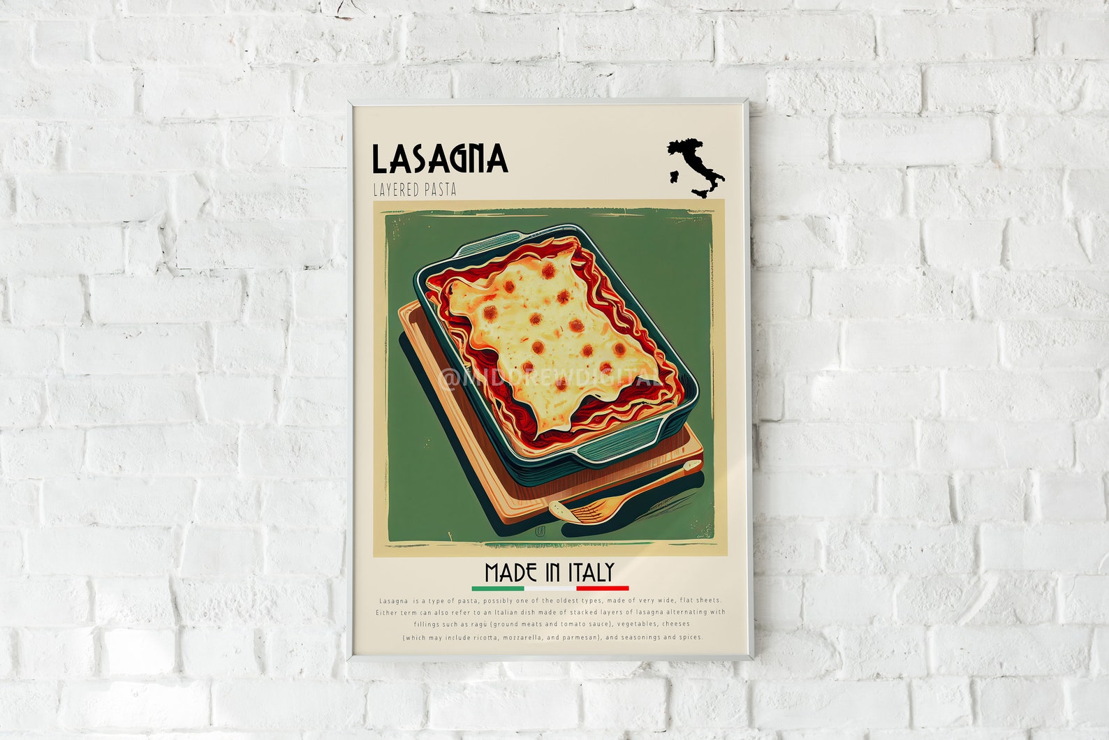 Lasagna Poster Italian Food Poster Cafe Print Pasta Art - Etsy