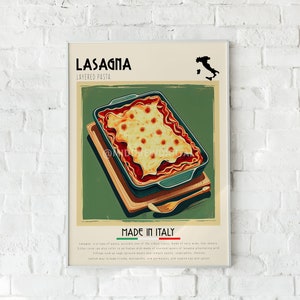Lasagna Poster, Italian Food Poster, Cafe Print, Pasta Art, Vintage ...