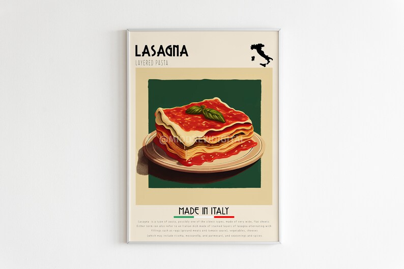 Lasagna Poster Italian Food Poster Cafe Print Pasta Art - Etsy