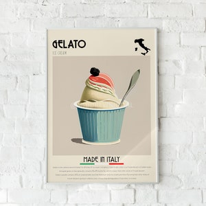 Gelato Poster, Italian Food Poster, Cafe Print, Ice Cream, Vintage ...