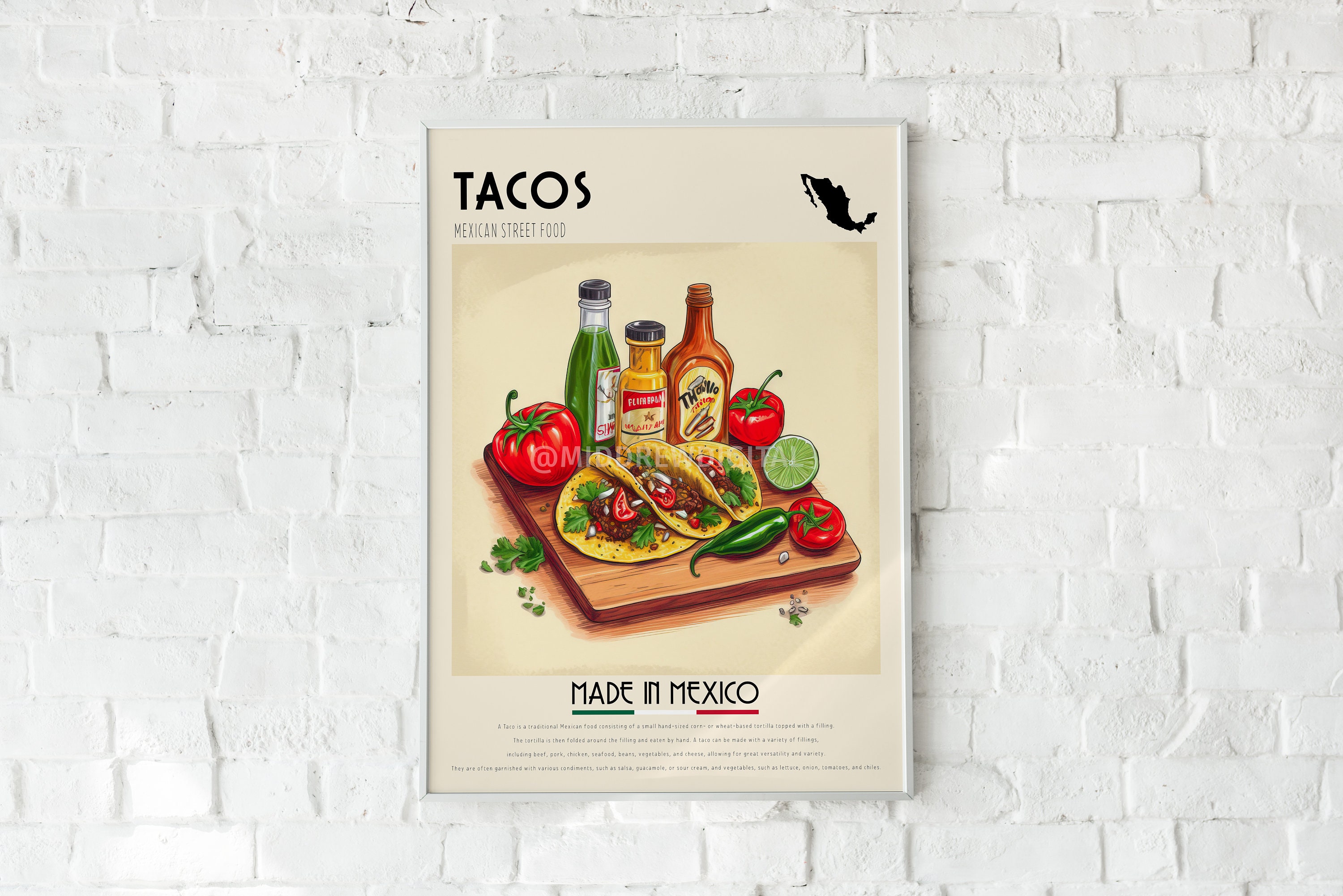Tacos Poster Mexican Taco Food Print Kitchen Wall Art Taco - Etsy