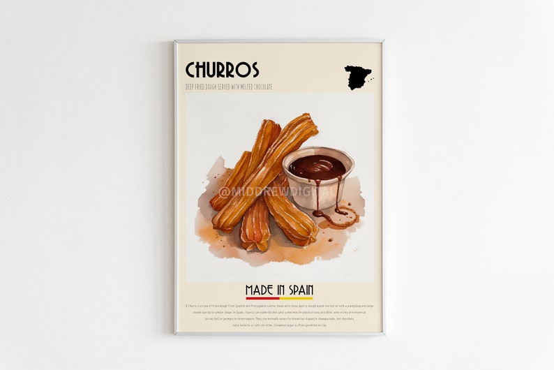 Churros Poster, Spain Food Print, Modern Kitchen Wall Art, Churros Rice ...