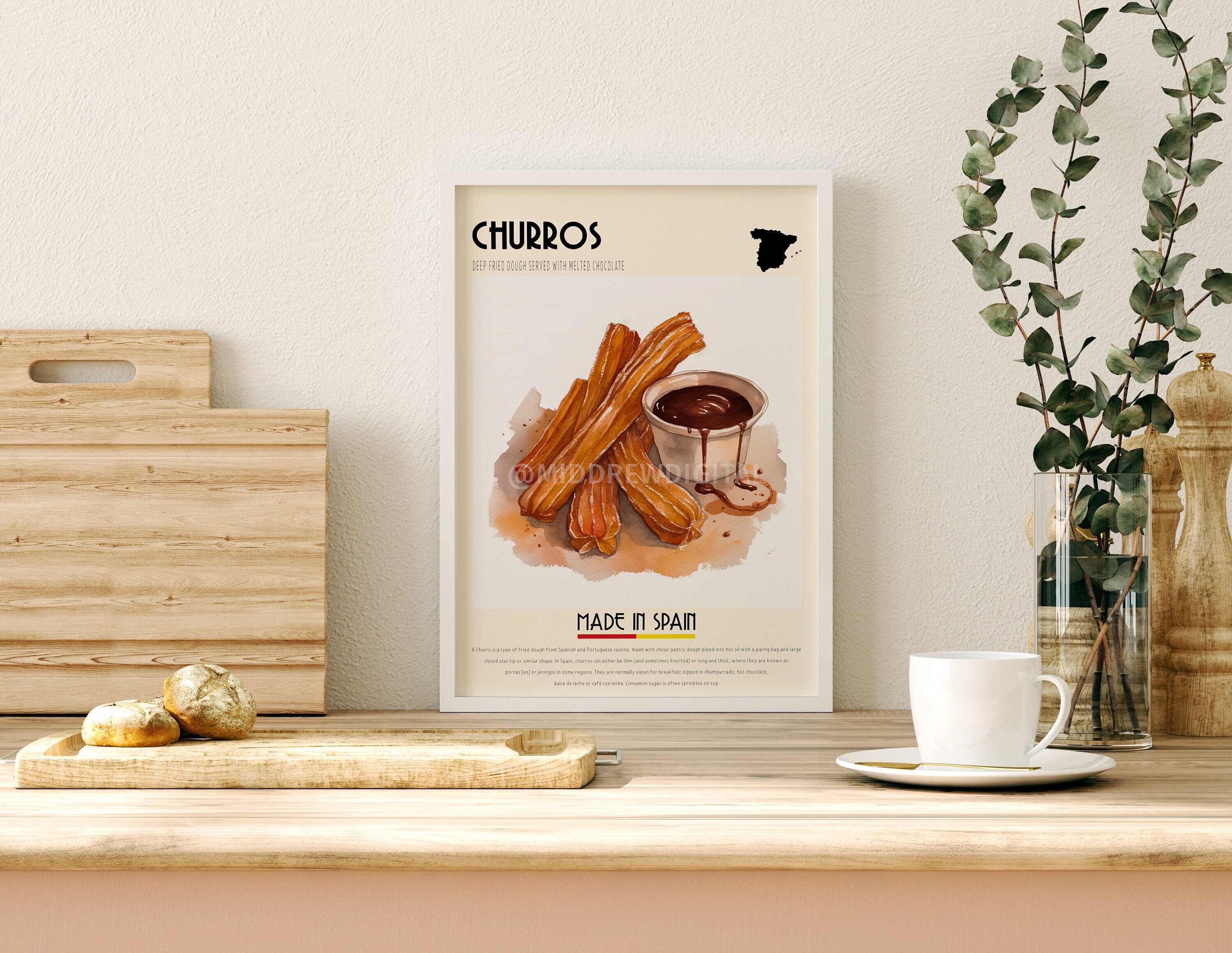 Churros Poster, Spain Food Print, Modern Kitchen Wall Art, Churros Rice ...