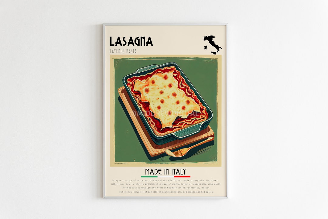 Lasagna Poster, Italian Food Poster, Cafe Print, Pasta Art, Vintage ...