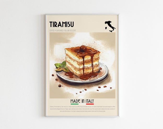 Italian Tiramisu Poster, Italian Dessert Print, Italian Art, Kitchen ...