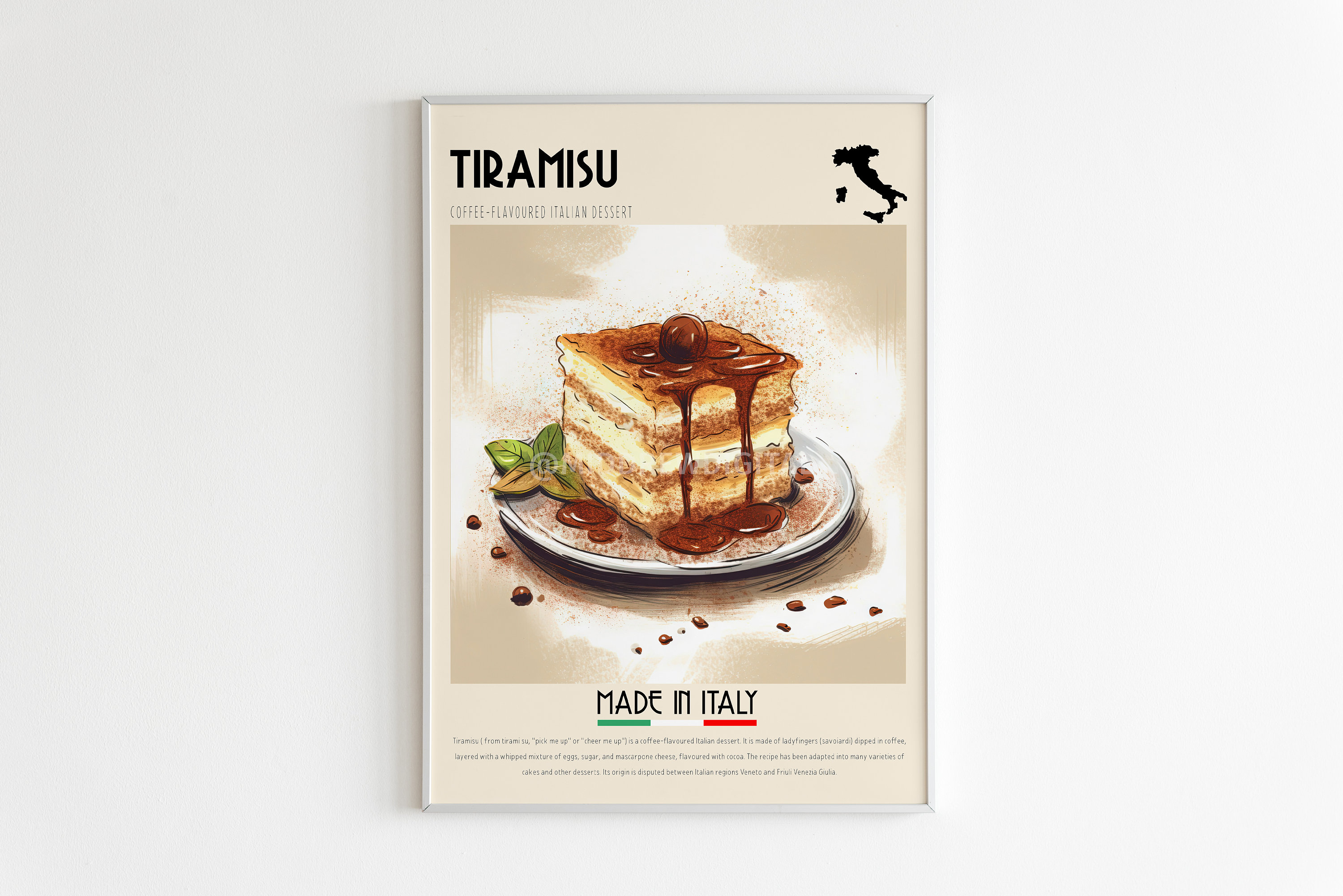 Tiramisu Poster, Italian Food Print, Italian Dessert, Kitchen Wall Art ...