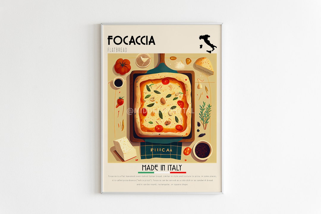 Focaccia Poster, Italian Food Poster, Cafe Print, Retro, Vintage Print ...