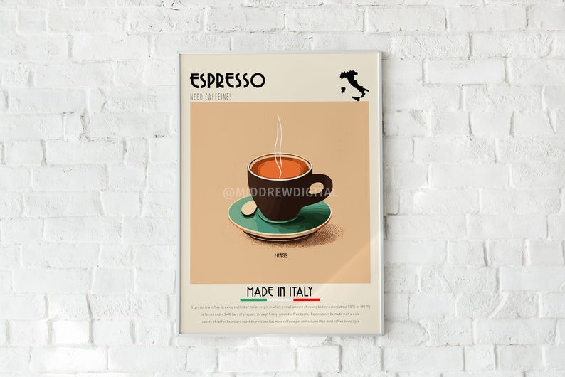 Espresso Poster Coffee Print Italian Coffee Retro Poster - Etsy