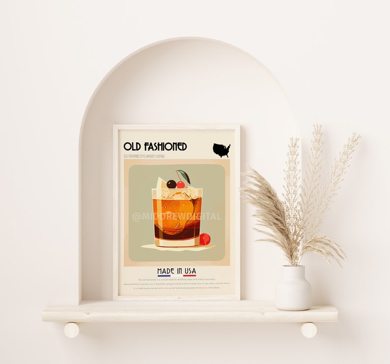 Old Fashioned Poster Cocktail Print Kitchen Decor Vintage - Etsy
