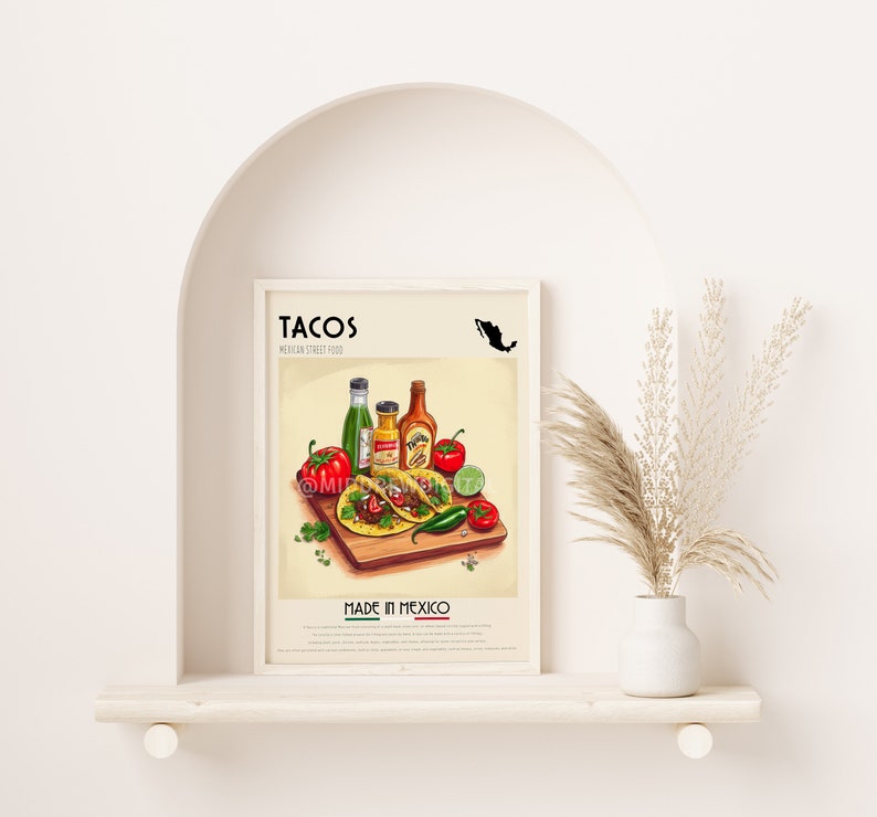 Tacos Poster Mexican Taco Food Print Kitchen Wall Art Taco - Etsy