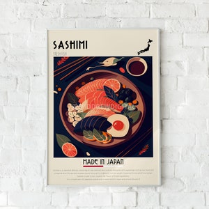 Sashimi Poster, Japanese Print, Food Poster, Cafe Wall Art, Retro ...