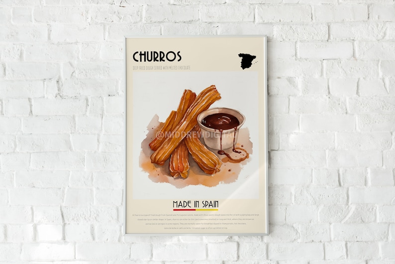 Churros Poster, Spain Food Print, Modern Kitchen Wall Art, Churros Rice ...