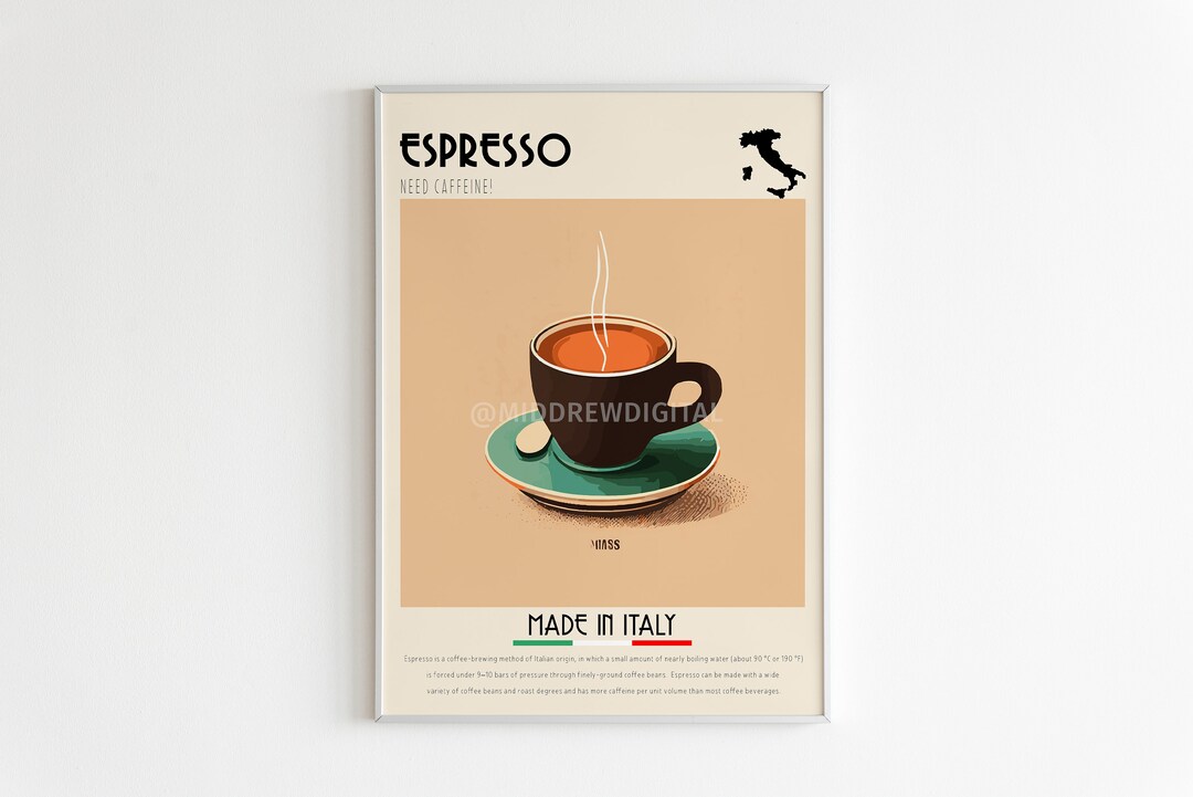 Espresso Poster, Coffee Print, Italian Coffee, Retro Poster, Cafe Wall ...