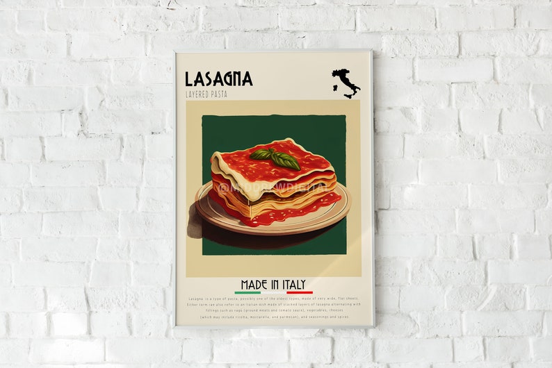Lasagna Poster Italian Food Poster Cafe Print Pasta Art - Etsy