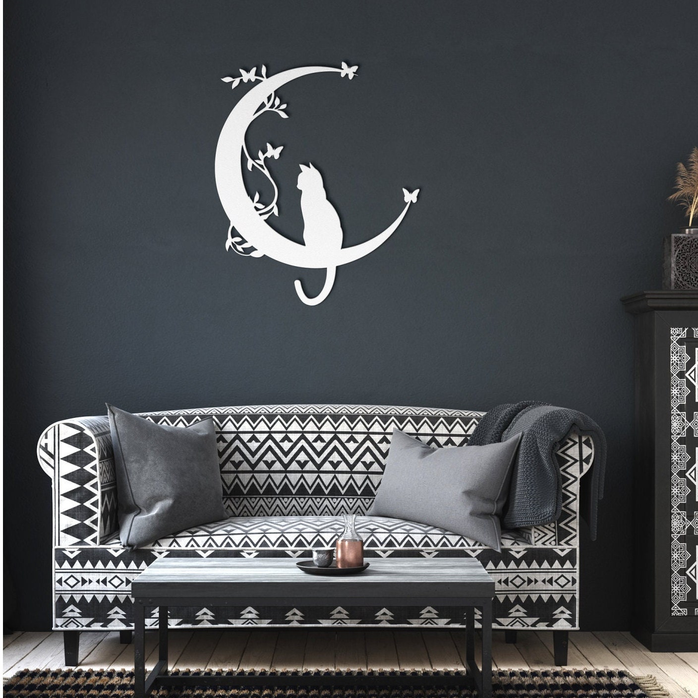 Cat Moon Butterflies Metal Sign / Wall Decor - Etsy