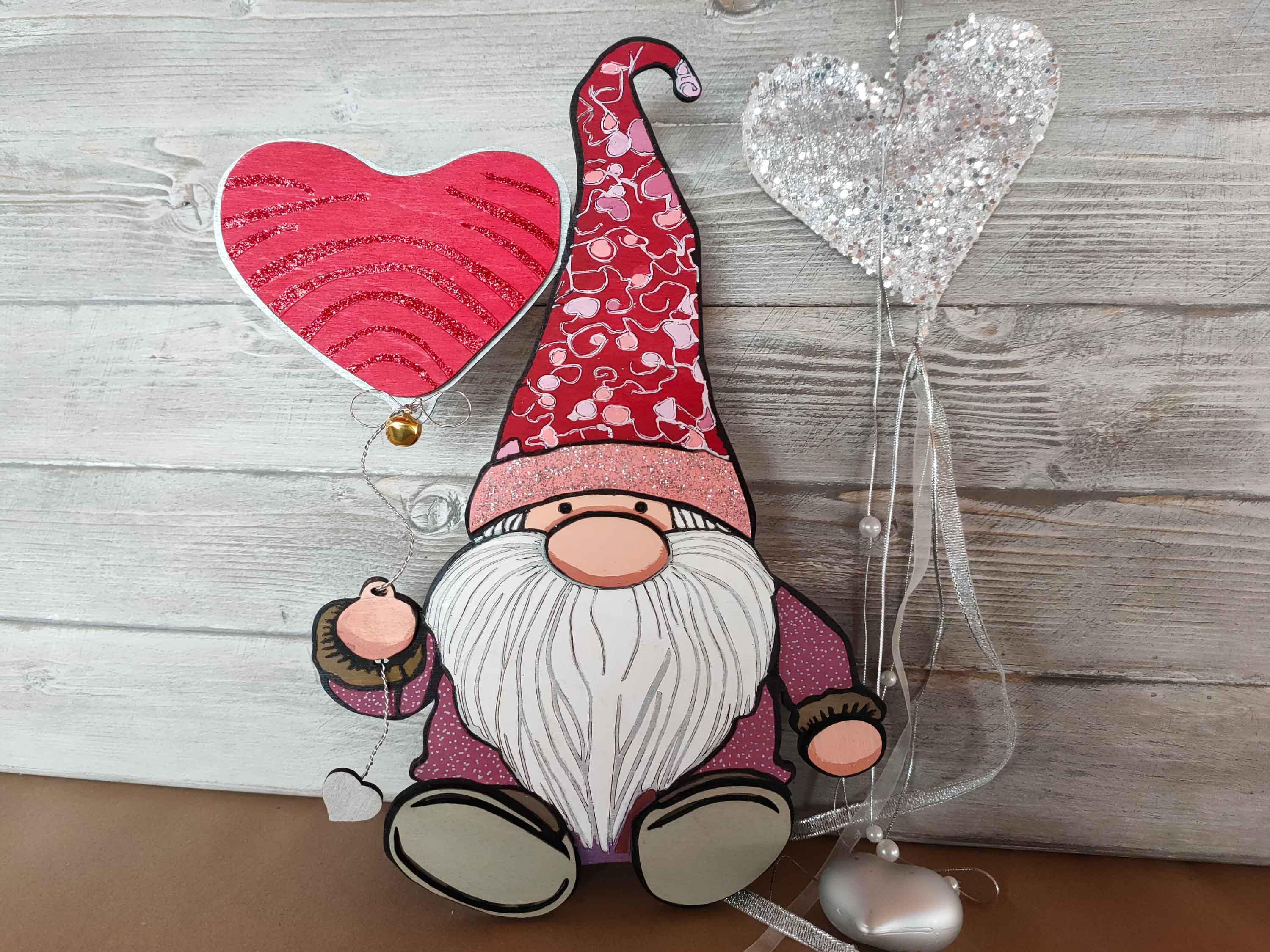 Valentine Gnome SVG With Heart Laser Cut File. Multilayer Gnome Shelf ...