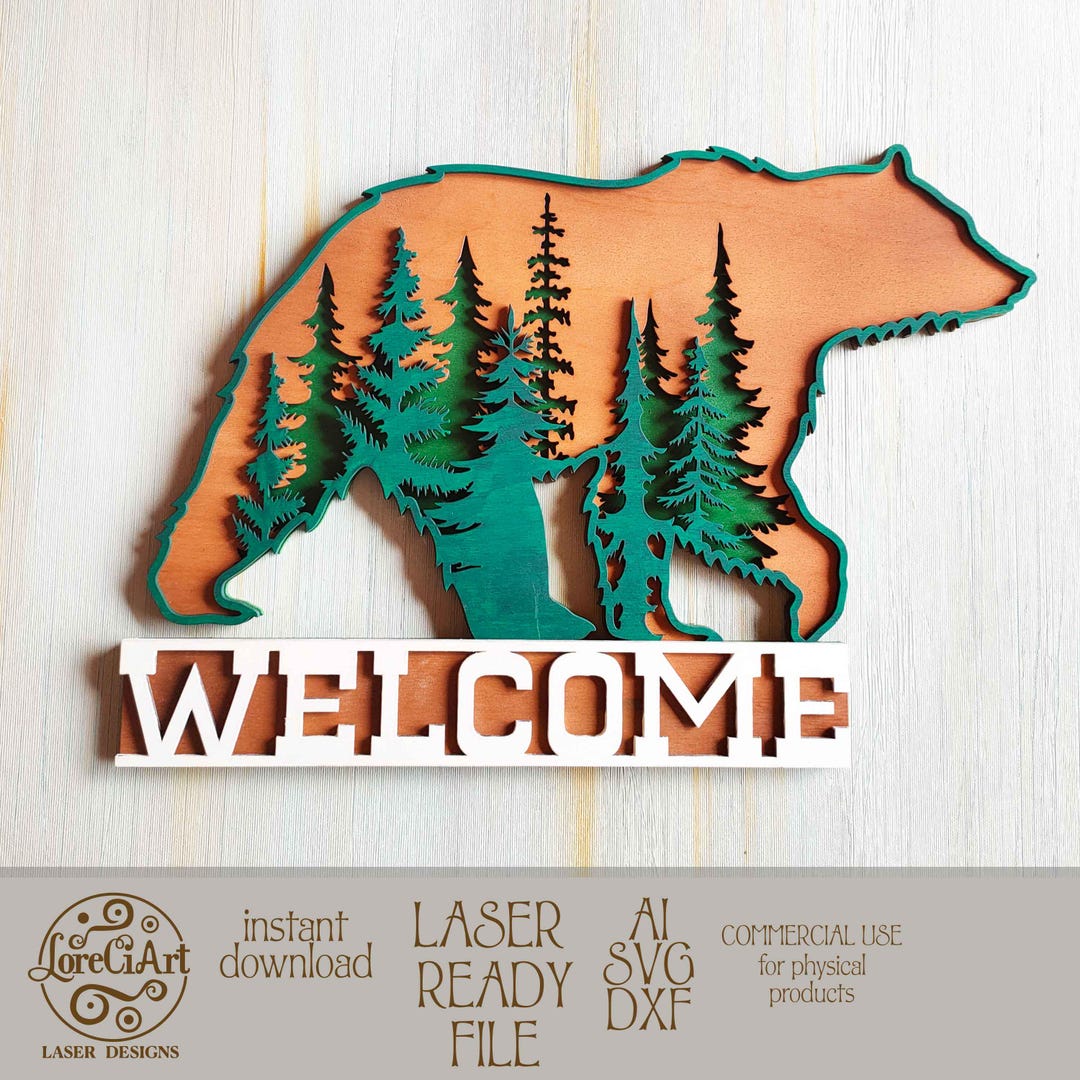 Welcome Sign SVG for Fall Porch Decor With Bear SVG. Multilayer SVG ...
