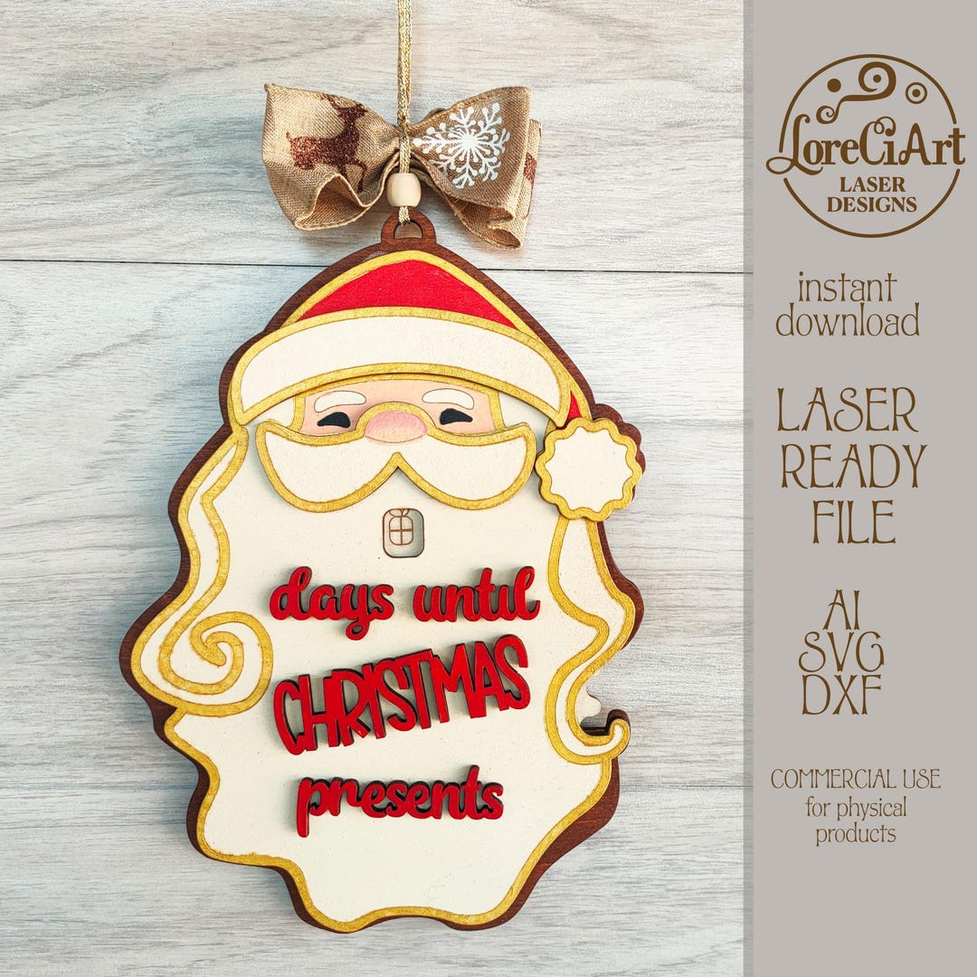 Santa Christmas Countdown Laser Cut File With Sliding Days Until ...