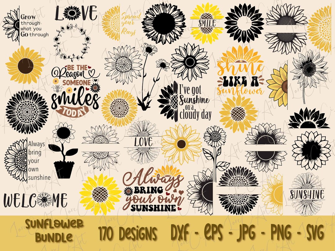 Sunflower SVG Bundle for Half Sunflower Svg for Flower Clipart for ...