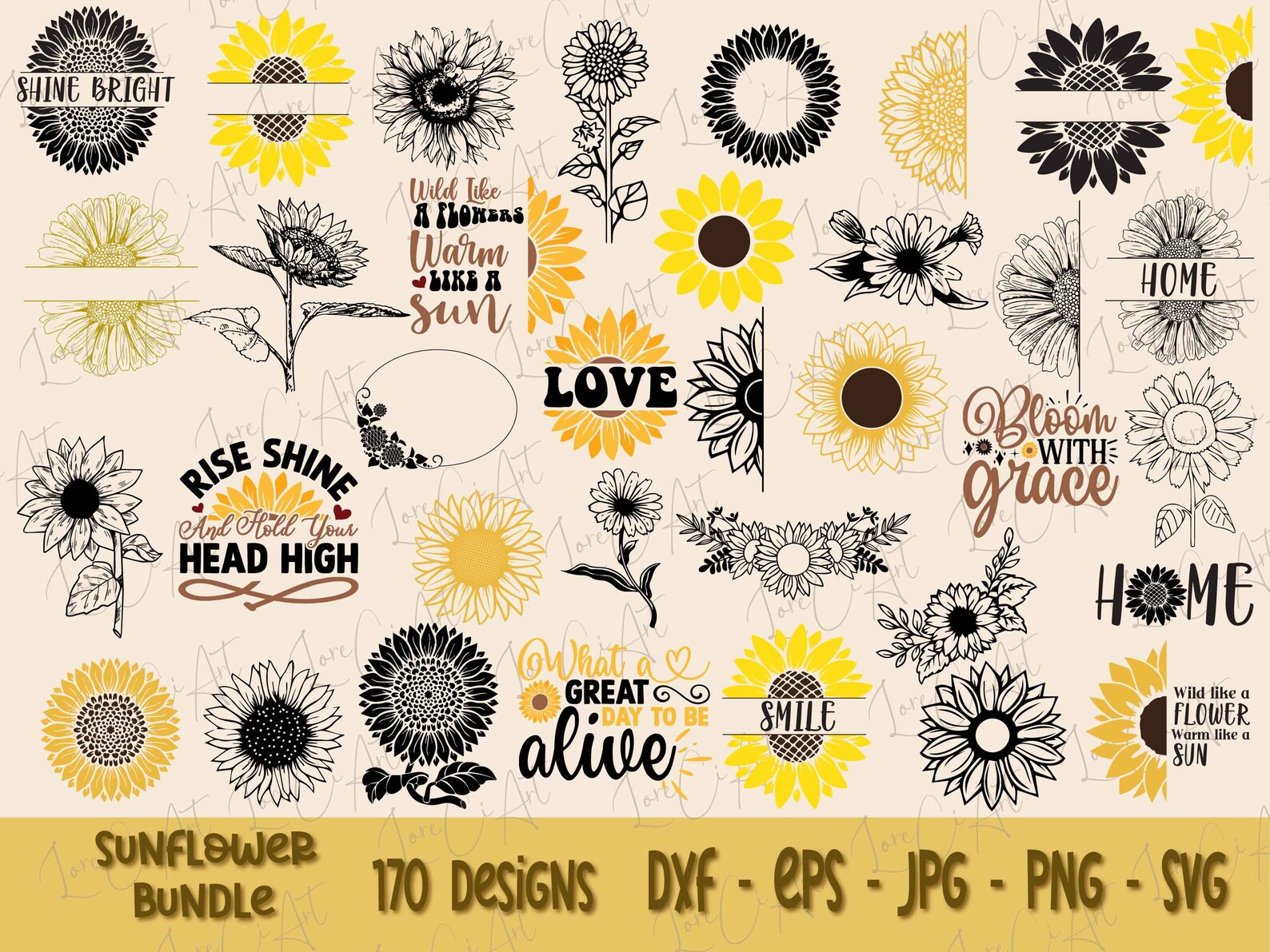 Sunflower SVG Bundle for Half Sunflower Svg for Flower Clipart for ...