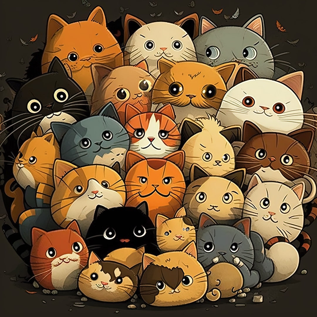 Printable Art. Art Print Many Cats Kitties Lot's of Cats Cartoon ...