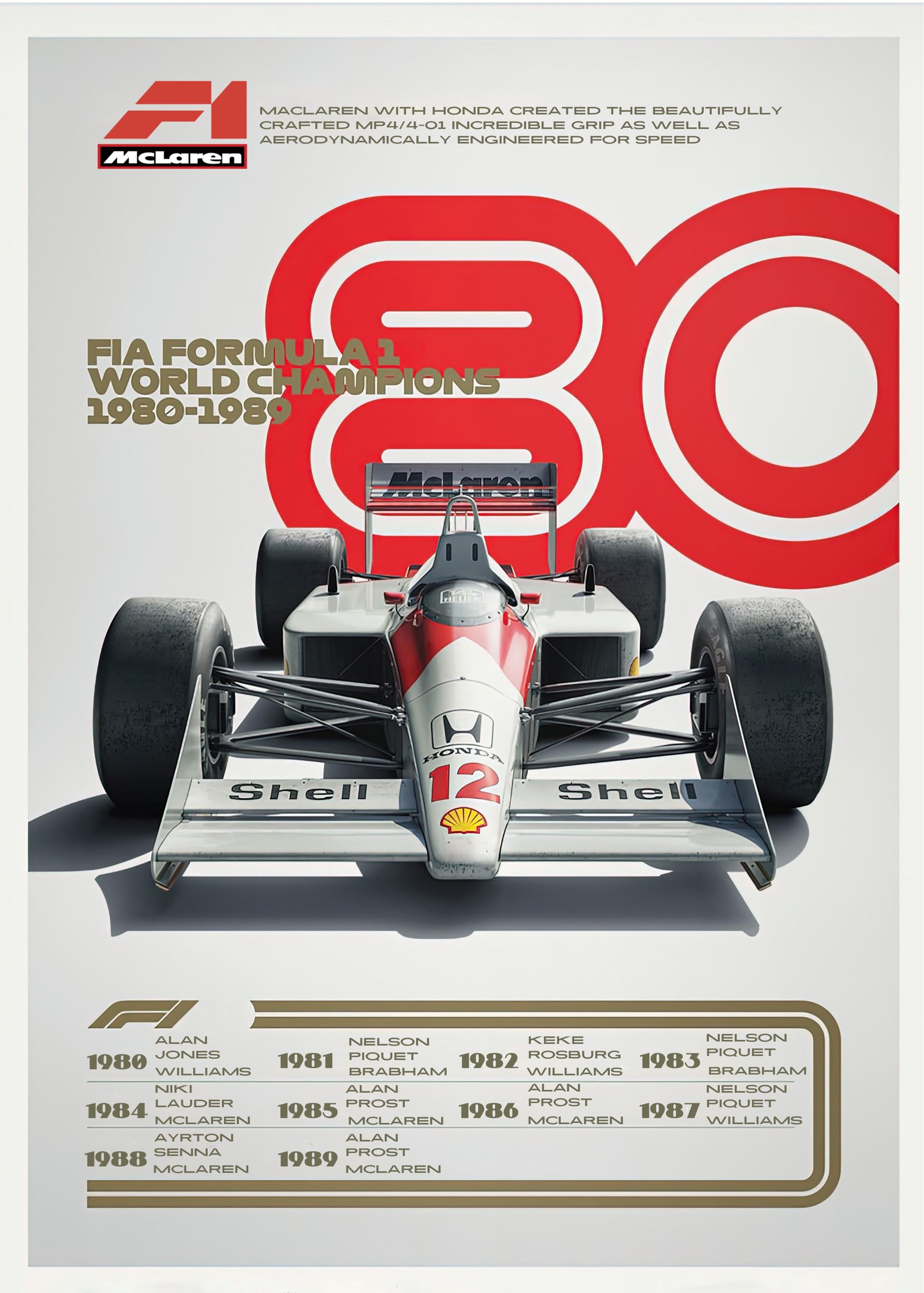 Formula 1 Racing Poster Set: 8 Decades, F1 Car Prints (digital Print ...