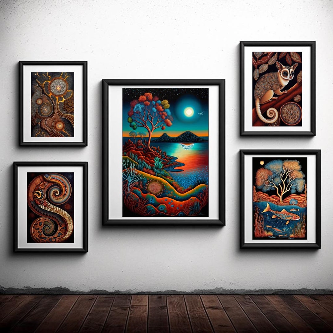 Contemporary Australian Aboriginal Art Prints - 5 Original Digital ...