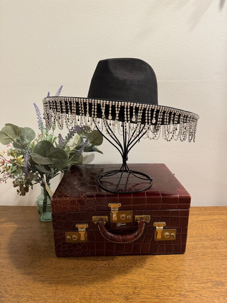 Black Cowboy Hat With Rhinestone Fringe Unique Festival and Western ...