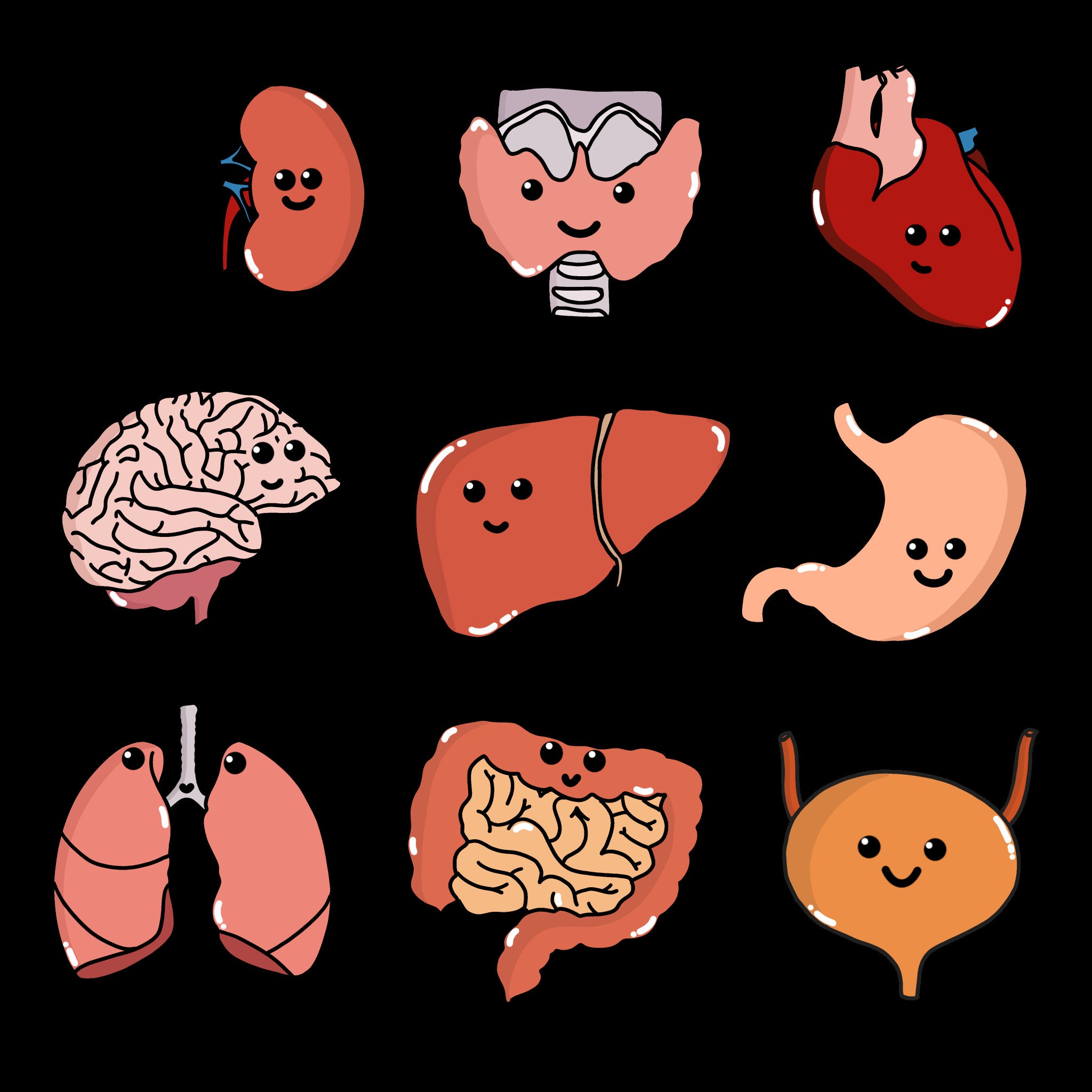 Cute Smiling Organs Digital Pack - Etsy