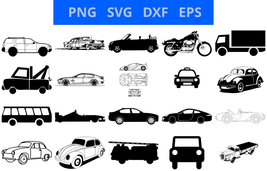 20 Cars Svg Pack, Cars DXF EPS PNG, Car Silhouette Svg, Car Silhouette ...