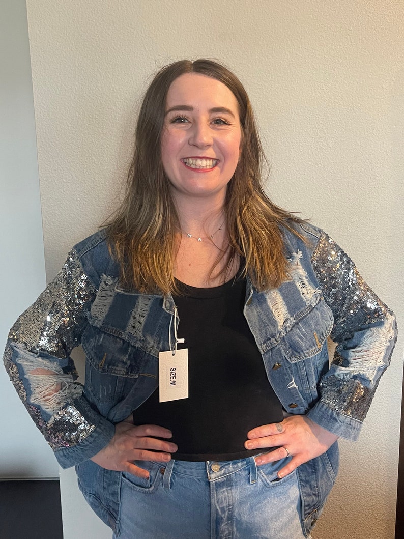 Denim Jacket Patchwork Jacket Sequin Jacket Bling Jacket - Etsy