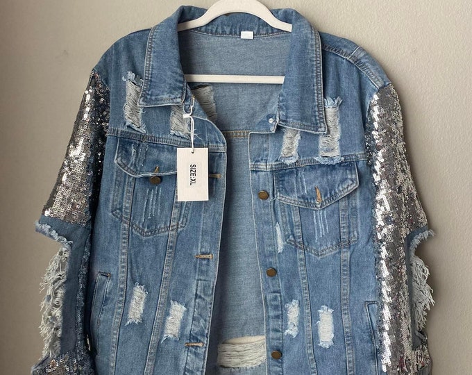 Denim Jacket, Patchwork Jacket, Sequin Jacket, Bling Jacket, Distressed ...