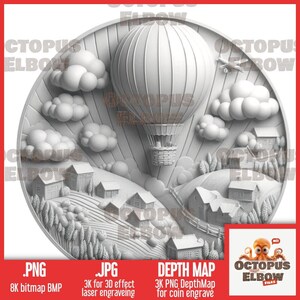 Air Balloon Village - Laser Burn 3D, 8K File for Engrave, Depth Map for ...