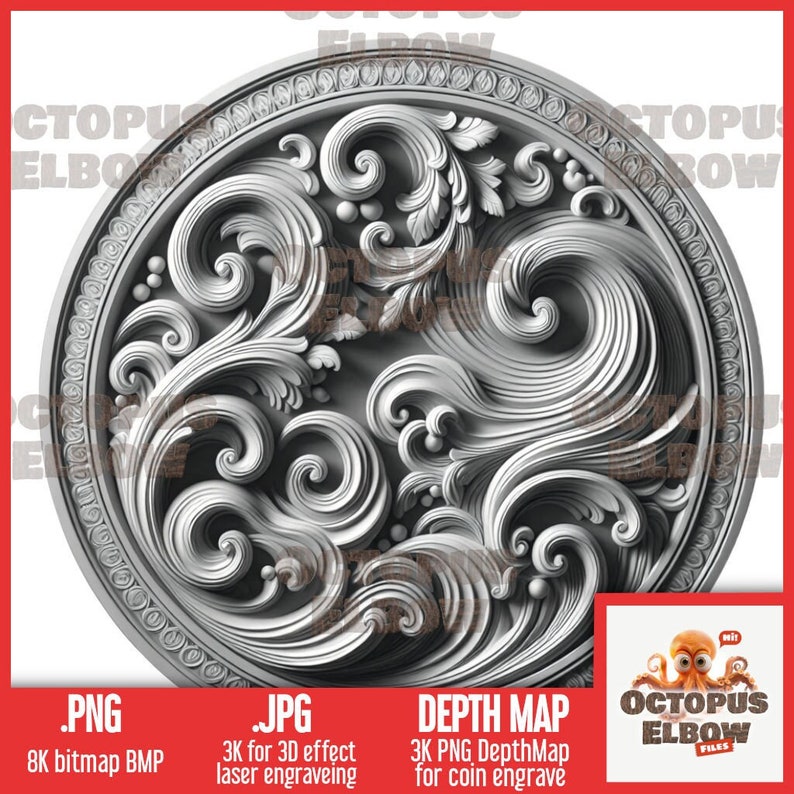 Flowing Waves Laser Burn 3D, 8K File for Engrave, Depth Map for Fiber ...