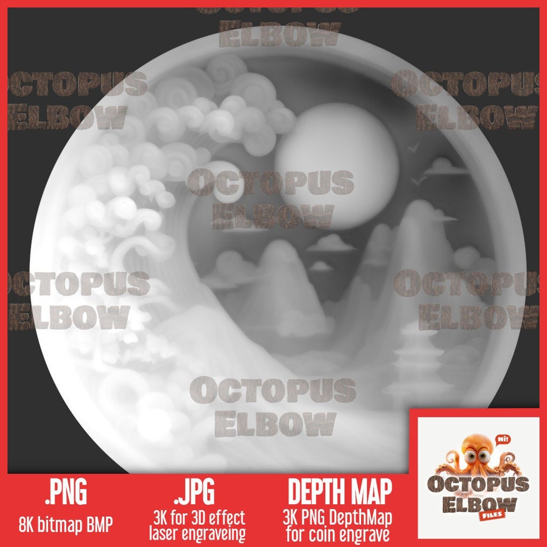 Oceanmountains - Laser Burn 3D, 8K File for Engrave, Depth Map for ...