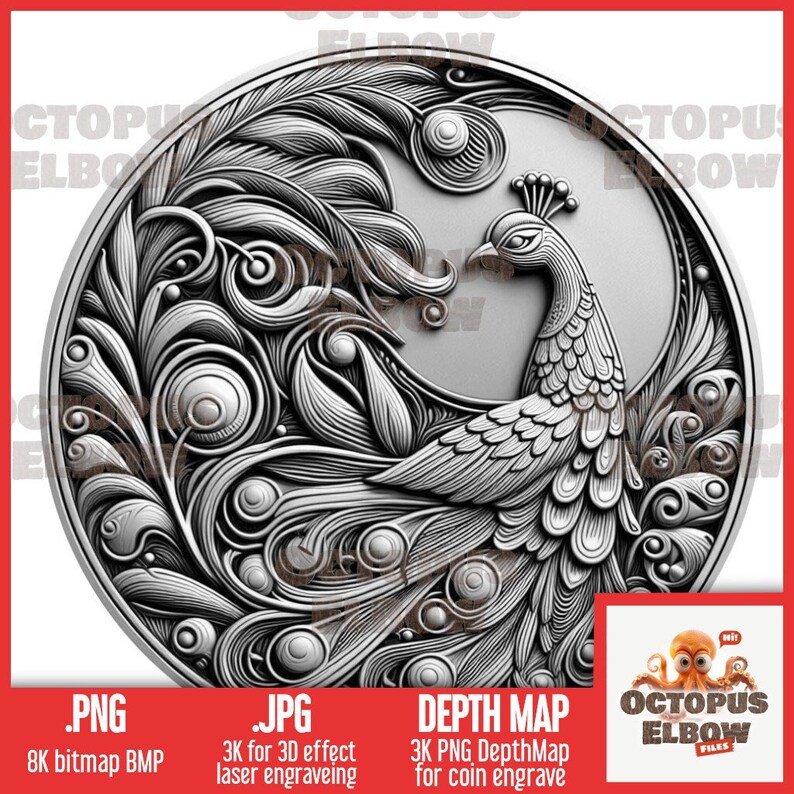 Peacock - Laser Burn 3D, 8K File for Engrave, Depth Map for Fiber or ...