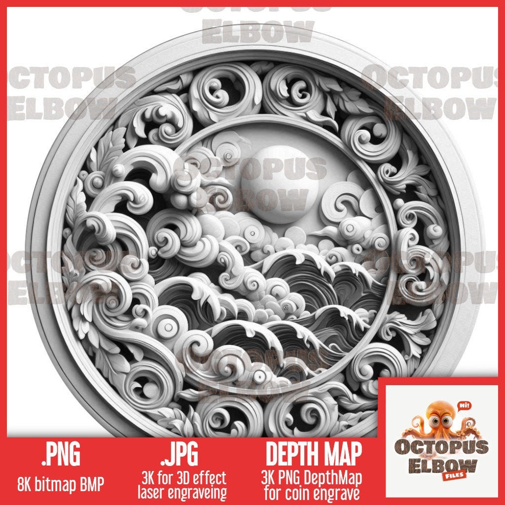 Waves - Laser Burn 3D, 8K File for Engrave, Depth Map for Fiber or CNC ...